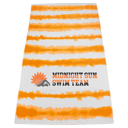 Midnight Sun Swim Team / Tie-Dye Striped Beach Towel / Silkscreen Imprint